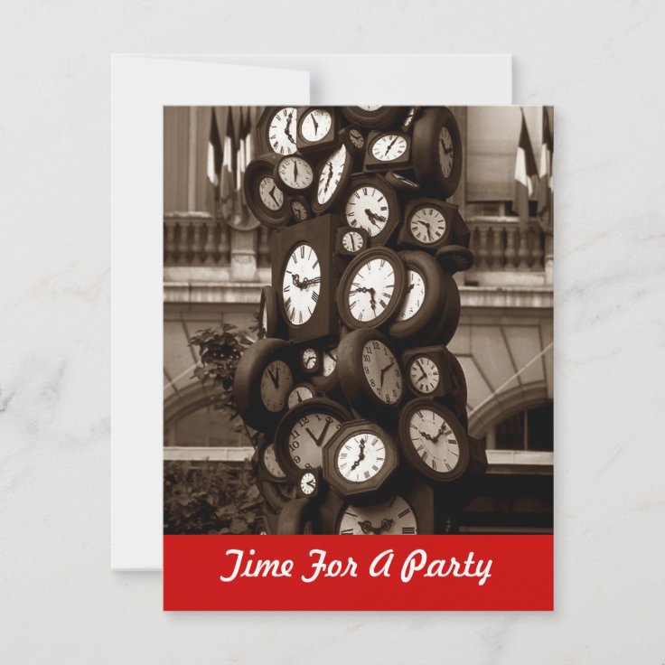 Celebrate Clocks Clock Time For A Party Invitation | Zazzle