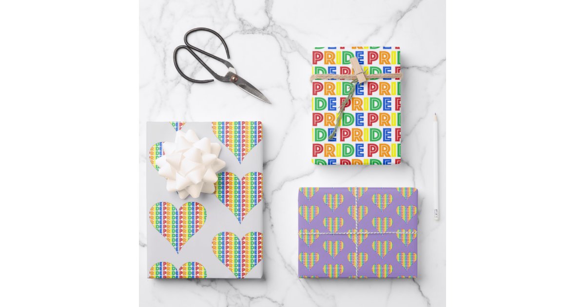 Celebrate Gay PRIDE Rainbow Heart Love LGBTQ Wrapping Paper Sheets | Zazzle