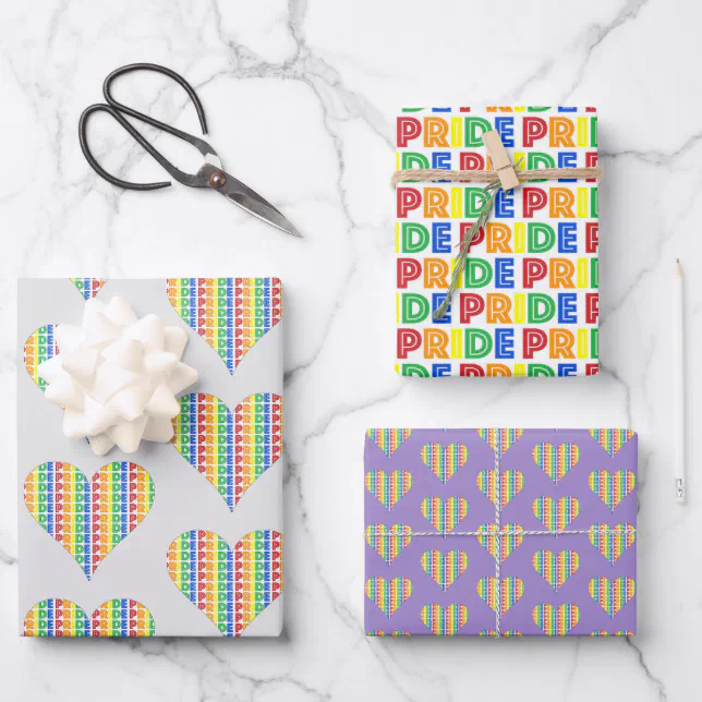 Celebrate Gay PRIDE Rainbow Heart Love LGBTQ Wrapping Paper Sheets | Zazzle