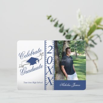 Celebrate Graduate Blue Graduation Photo Invitation | Zazzle