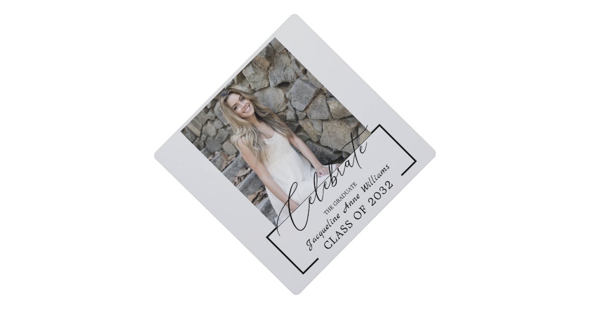 Celebrate Graduating Class of 2032 Add Photo Gray Graduation Cap Topper ...