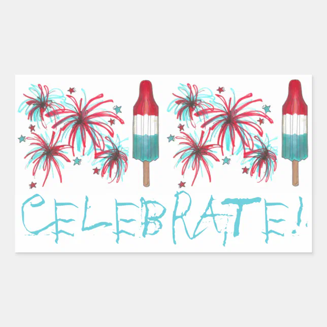 Celebrate July Fourth 4th USA Fireworks Rocket Pop Rectangular Sticker ...