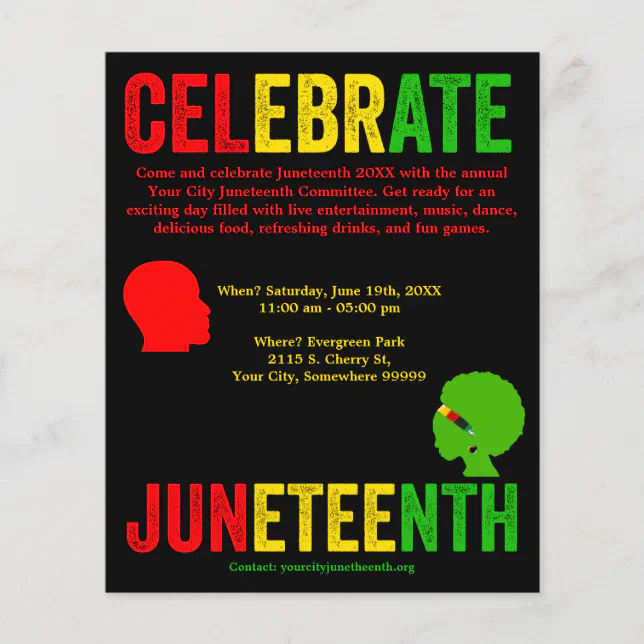 Celebrate Juneteenth Freedom Day Red Yellow Green Flyer | Zazzle
