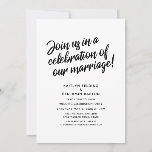 Celebrate Our Marriage Script Wedding Reception Invitation | Zazzle