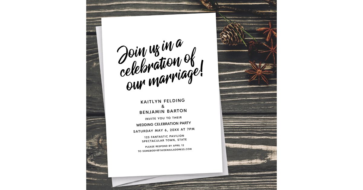Celebrate Our Marriage Script Wedding Reception Invitation | Zazzle