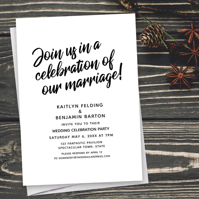 Celebrate Our Marriage Script Wedding Reception Invitation | Zazzle