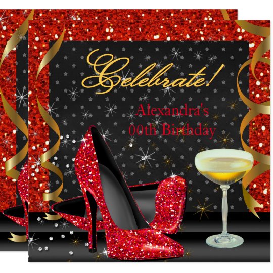 Celebrate Red Gold Black Glitter Birthday Party Invitation | Zazzle.com