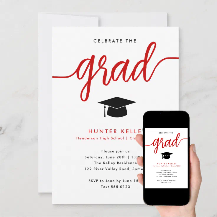 Celebrate the Grad, Red Photo Invitation | Zazzle
