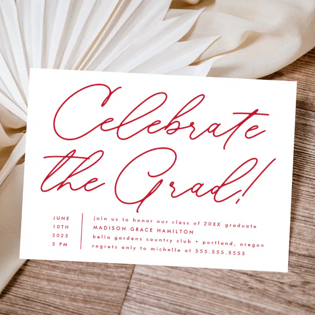 Celebrate the Grad Red Script Graduation Party Invitation | Zazzle