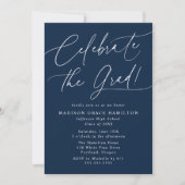 Celebrate the Grad Script Navy Graduation Party Invitation | Zazzle