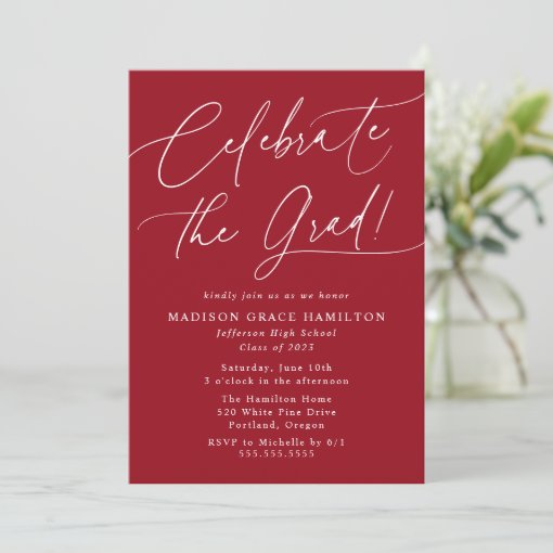 Celebrate the Grad Script Red Graduation Party Invitation | Zazzle