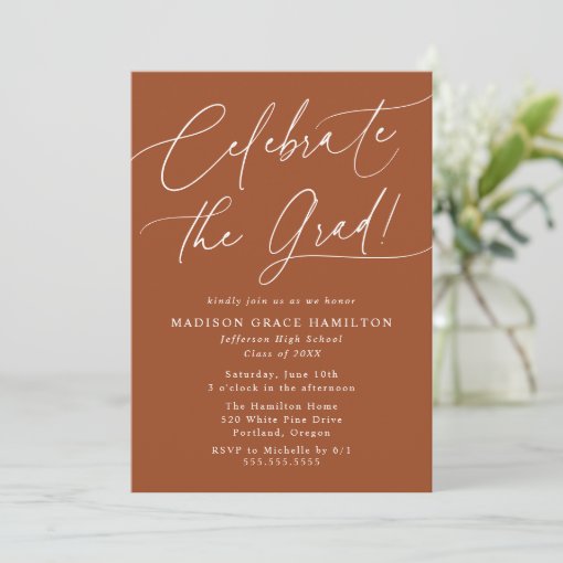 Celebrate the Grad Terracotta Graduation Party Invitation | Zazzle