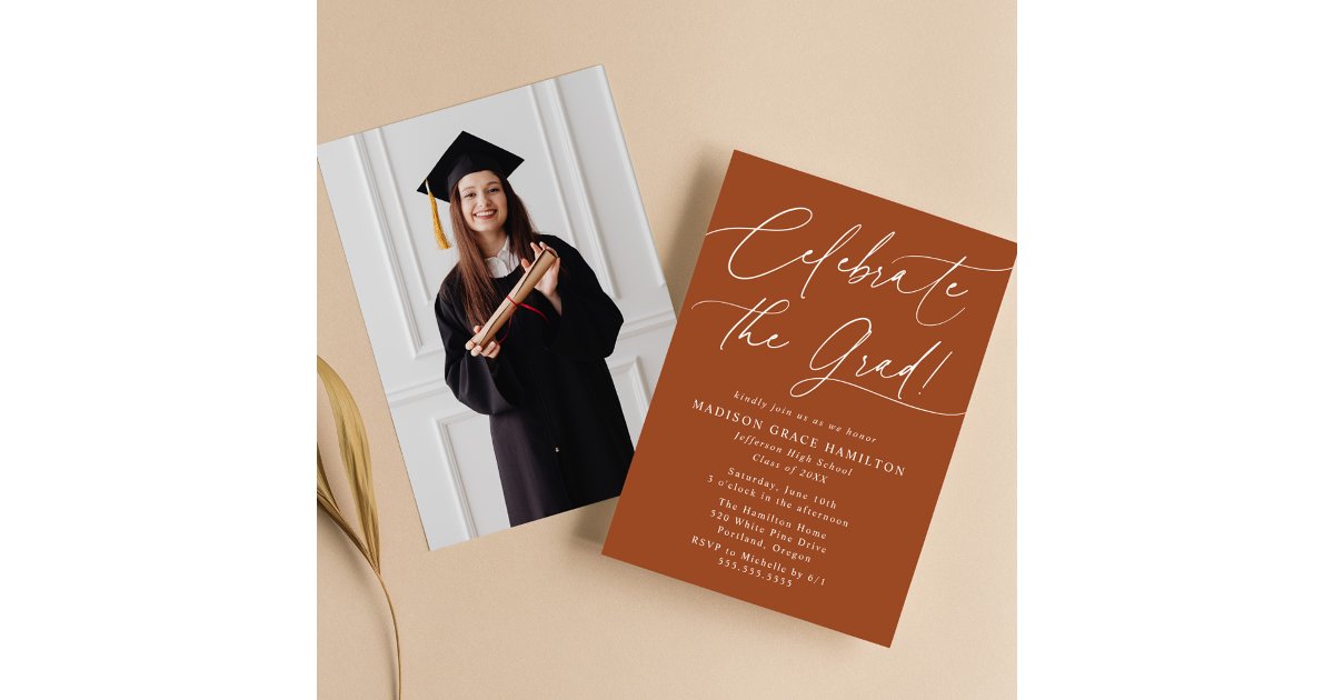 Celebrate the Grad Terracotta Graduation Party Invitation | Zazzle