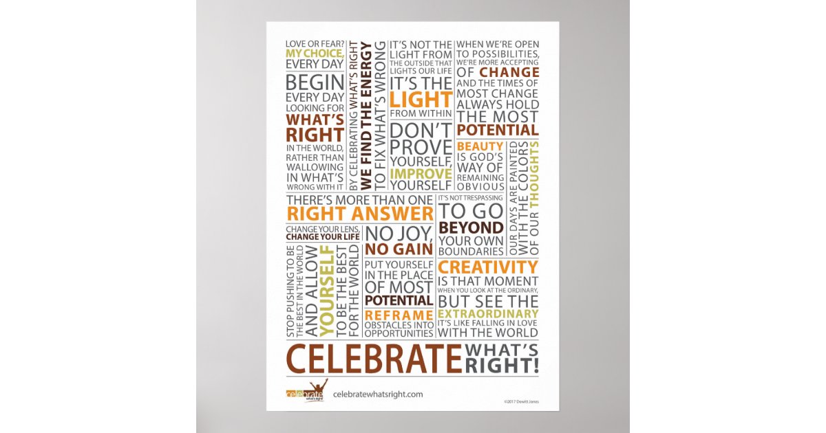 Celebrate What's Right Poster 18"x24" | Zazzle