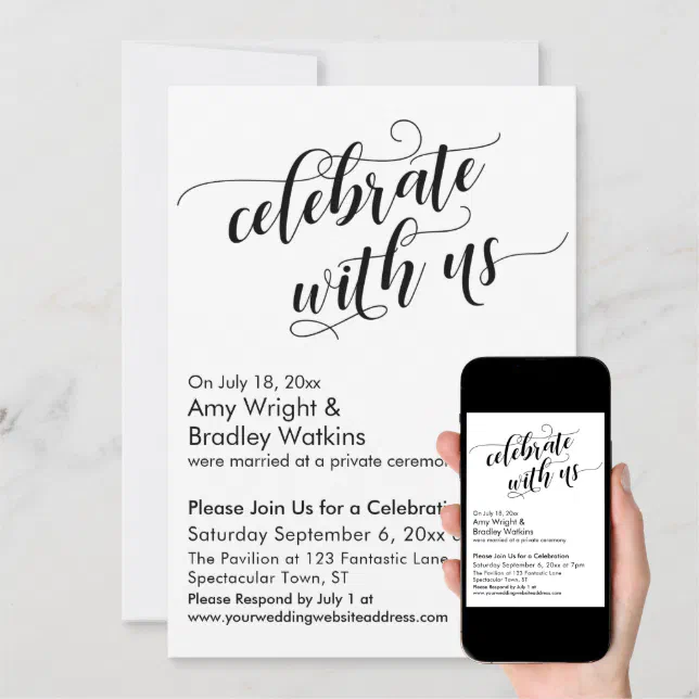 Celebrate with Us Calligraphy Post-Wedding Party Invitation | Zazzle