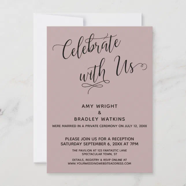Celebrate with Us Elegant Dusty Rose Reception Invitation | Zazzle
