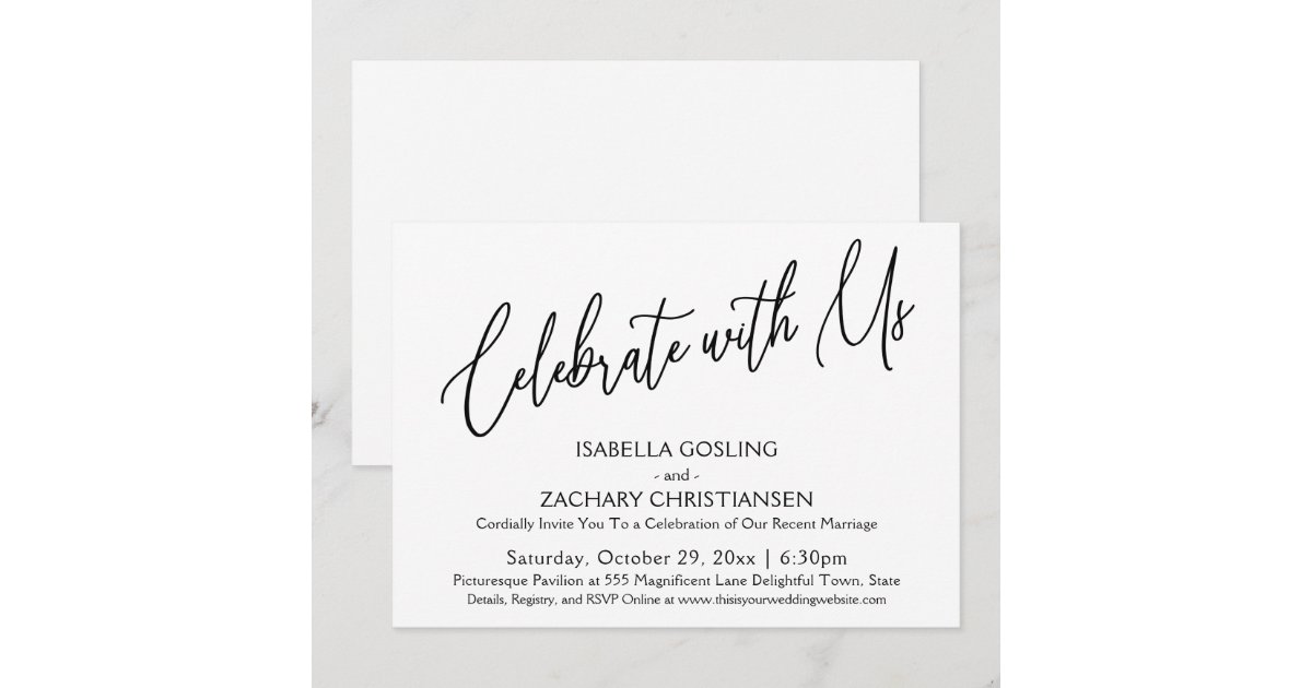 Celebrate with Us Elegant Handwriting Party B&W Invitation | Zazzle
