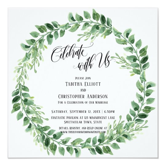 Celebrate with Us Green Wreath Reception-Only Invitation | Zazzle.com