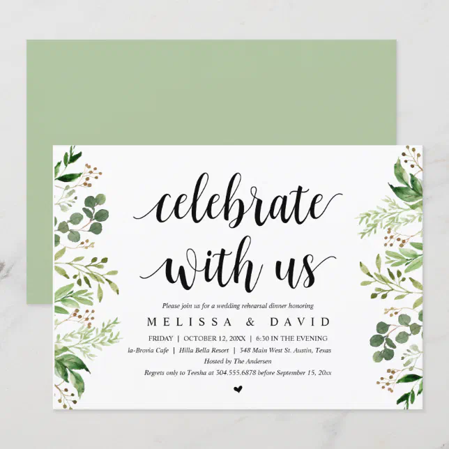 Celebrate with us, Greenery, Rehearsal Dinner Invi Invitation | Zazzle