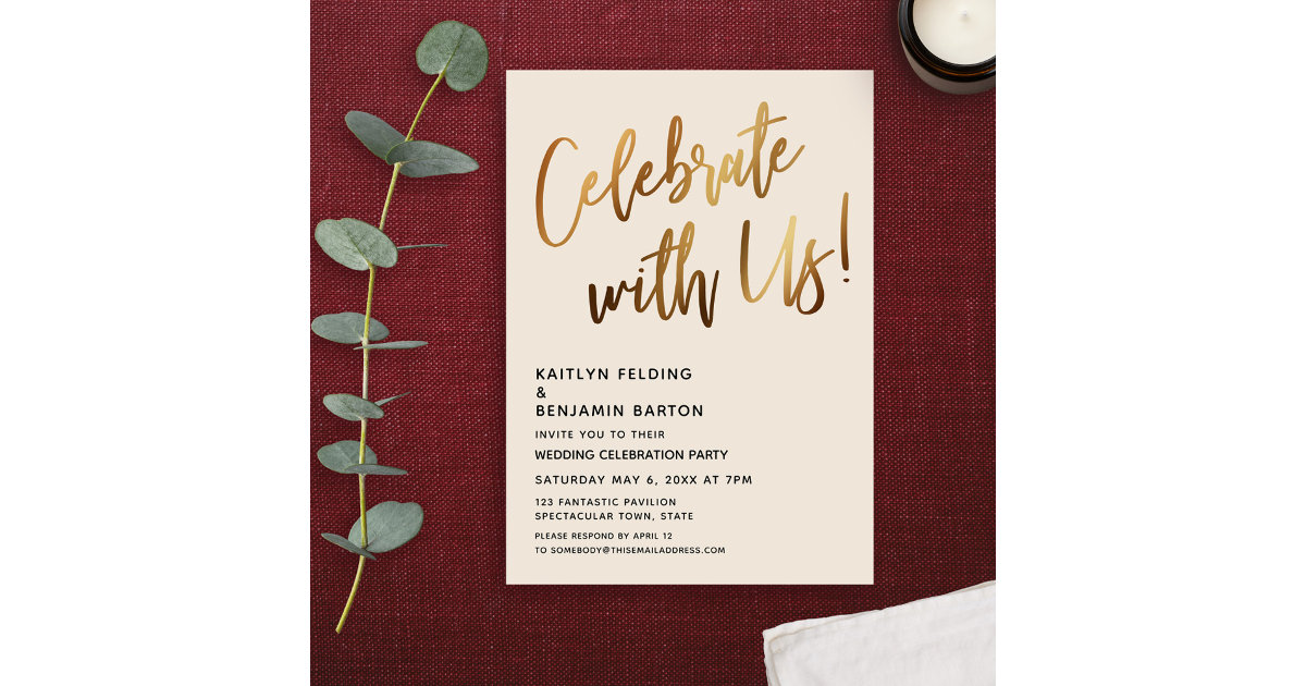 Celebrate With Us! Minimal Gold Handwriting Cream Invitation | Zazzle