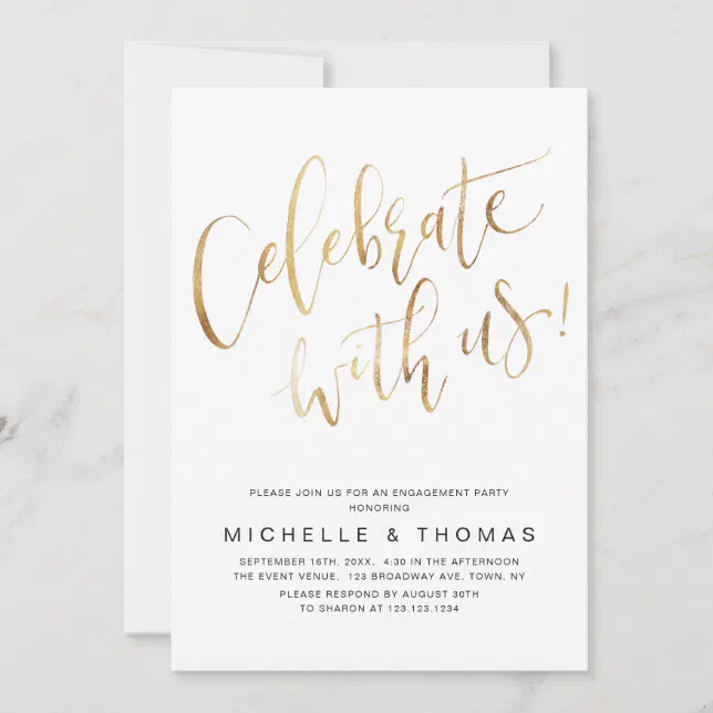 Celebrate With Us Script Gold Modern Simple Invitation | Zazzle