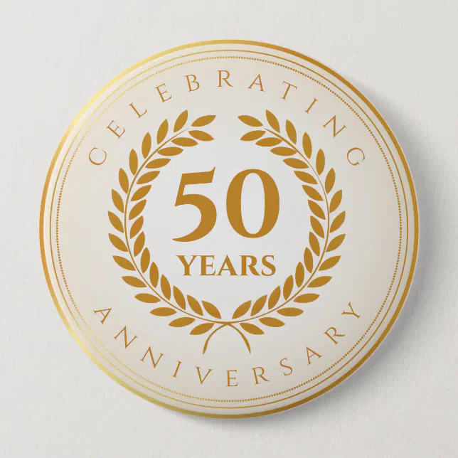 Celebrating Anniversary. Gold Personalized Button | Zazzle