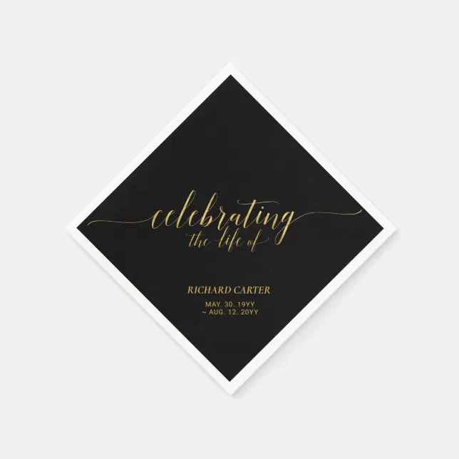 Celebrating Life | Elegant Gold Script Memorial Napkins | Zazzle