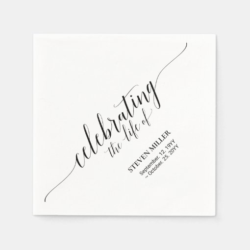 Celebrating Life | Elegant Script Memorial Funeral Napkins | Zazzle