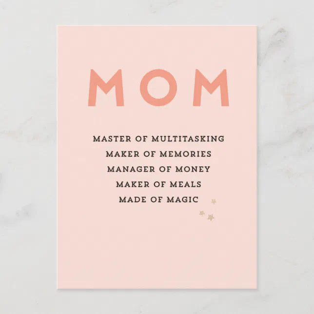 celebrating Mother MOM acronym cute funny Card | Zazzle