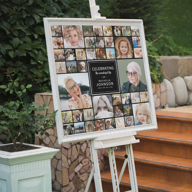 Celebrating the Life 44 x Photo Collage Memorial Foam Board | Zazzle