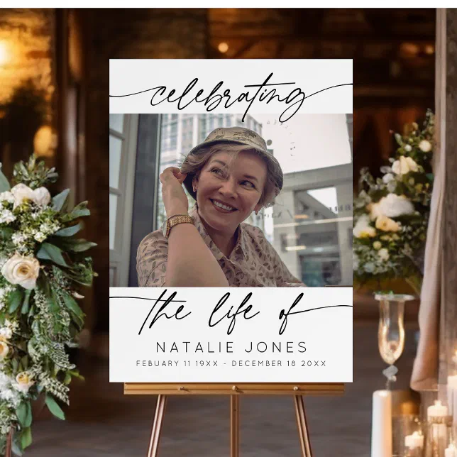 Celebrating the Life of Script Memorial Photo Foam Board | Zazzle