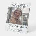 Celebrating the Life of Script Memorial Photo Pedestal Sign | Zazzle