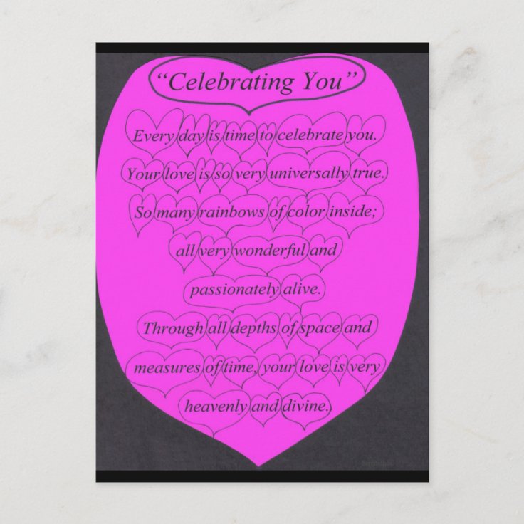 Celebrating You poem with hearts Postcard | Zazzle