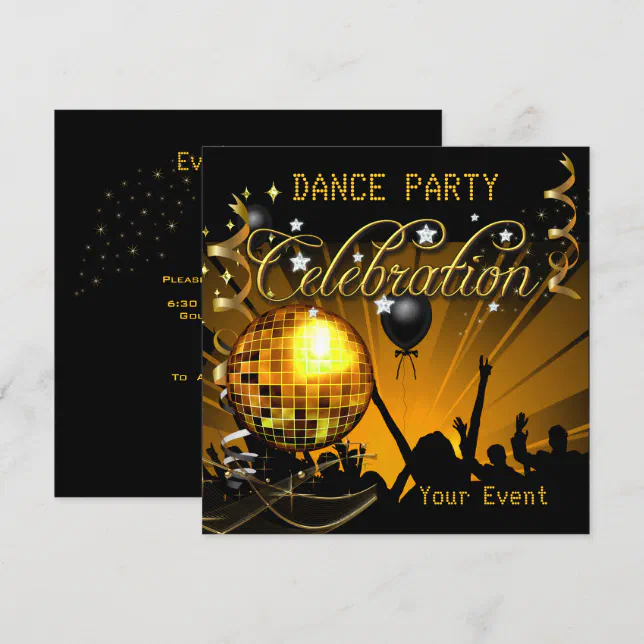 Celebration Gold Dance Party Disco Ball Event Invitation | Zazzle