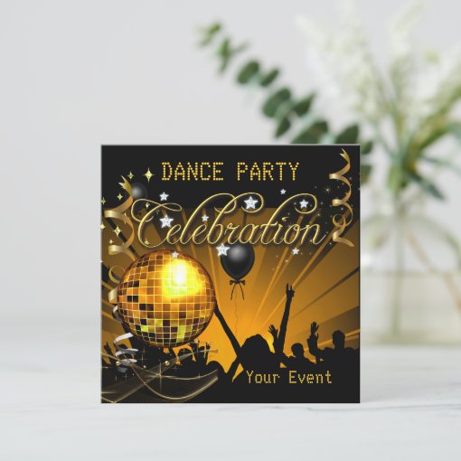 Celebration Gold Dance Party Disco Ball Event Invitation | Zazzle