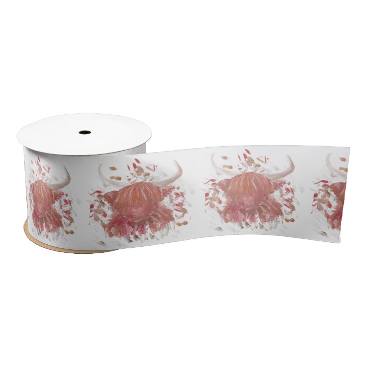 celebration happy highland cow painted satin ribbon | Zazzle