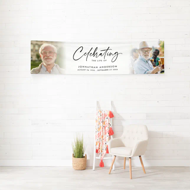 Celebration of Life 2-Photo Funeral or Memorial Banner | Zazzle