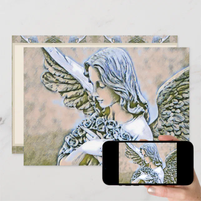 Celebration of Life - Angel with Flowers Invitation | Zazzle