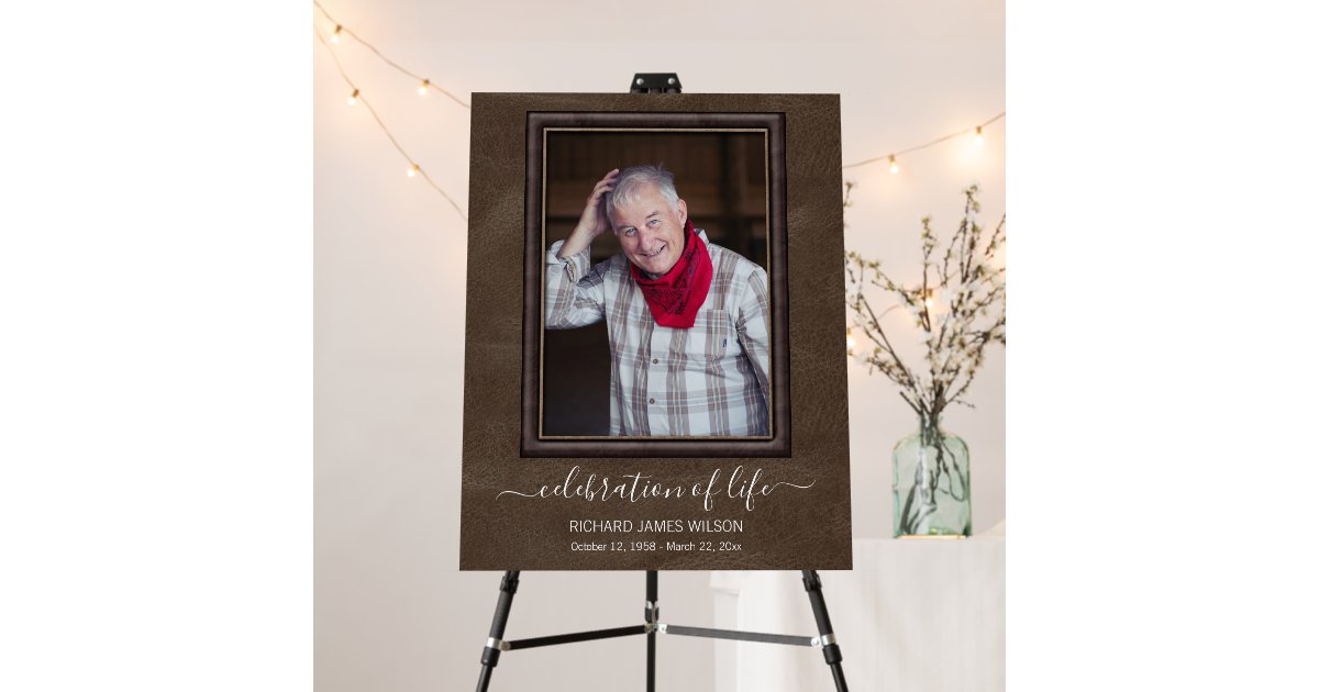 Celebration of Life Brown Funeral Framed Photo Foam Board | Zazzle