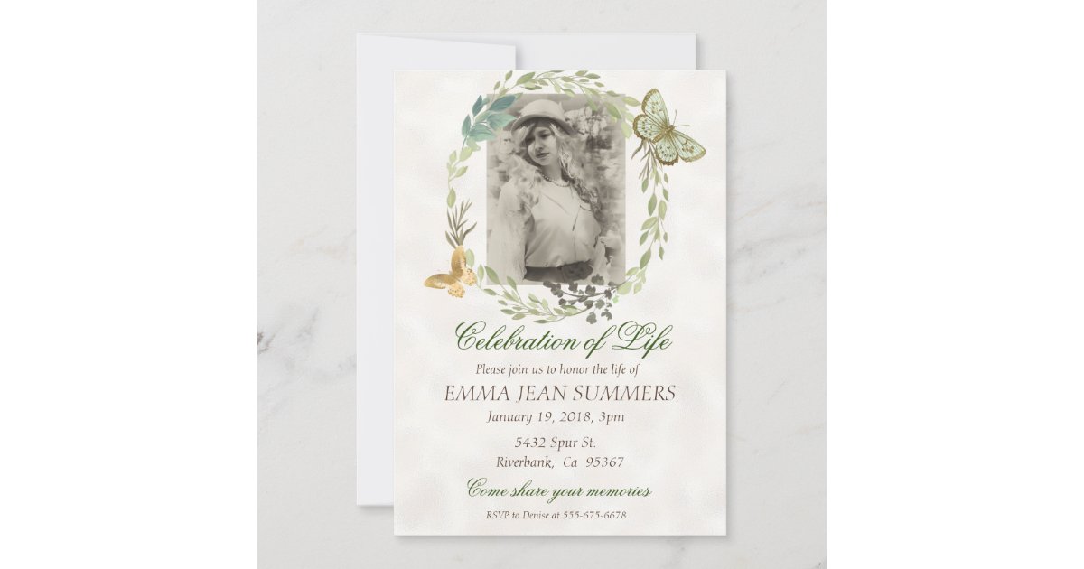 Celebration of Life Butterfly Wreath Greenery Invitation | Zazzle.com