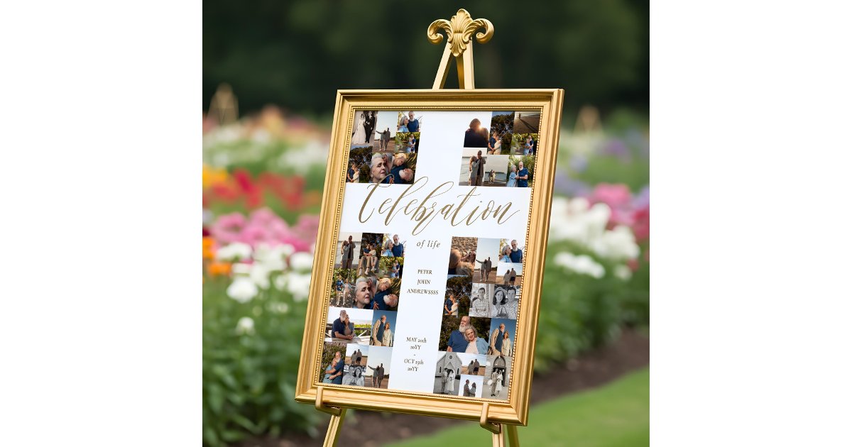 Celebration of Life Cross Photo Collage Funeral Poster | Zazzle