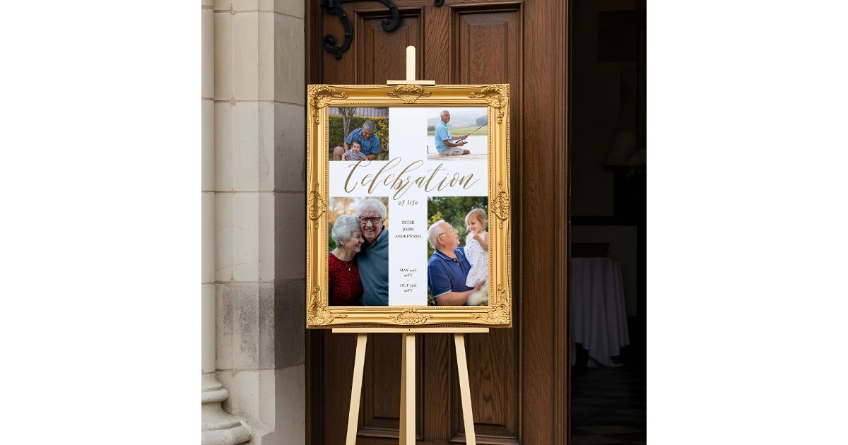 Celebration of Life Cross Photo Collage Funeral Poster | Zazzle