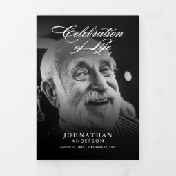 Celebration of Life Elegant Script Photo Funeral Tri-Fold Program | Zazzle