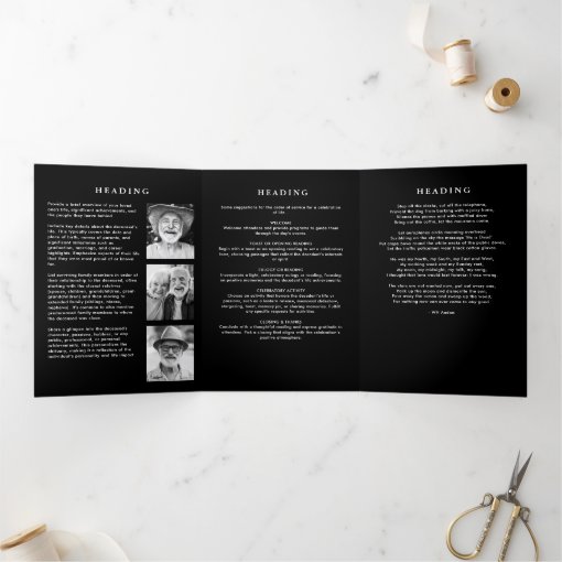 Celebration of Life Elegant Script Photo Funeral Tri-Fold Program | Zazzle