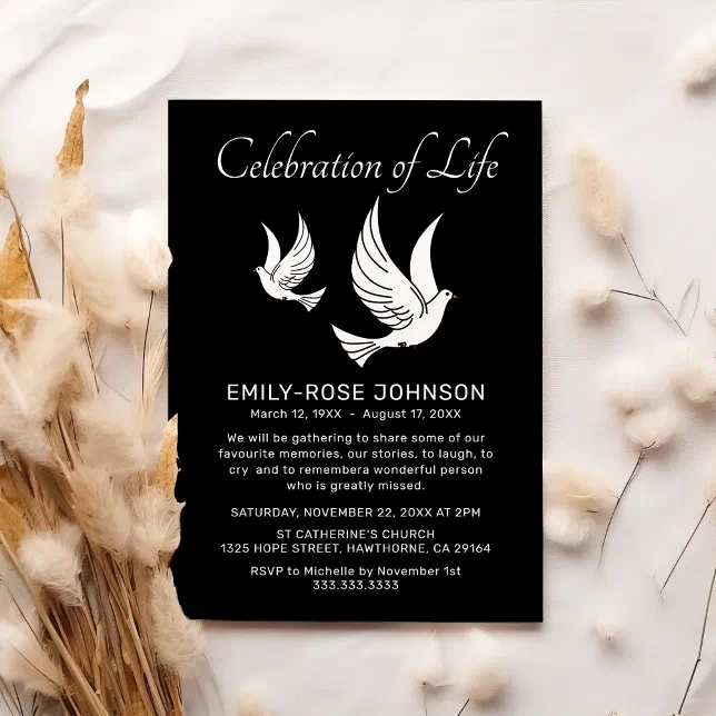 Celebration of Life | Funeral Memorial Doves Invitation | Zazzle