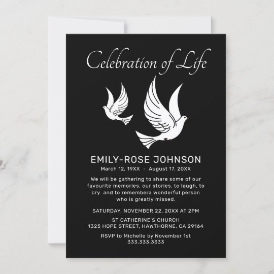 Celebration of Life | Funeral Memorial Doves Invitation | Zazzle.com