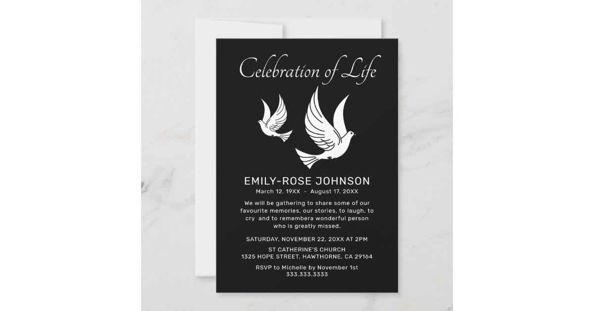 Celebration of Life | Funeral Memorial Doves Invitation | Zazzle