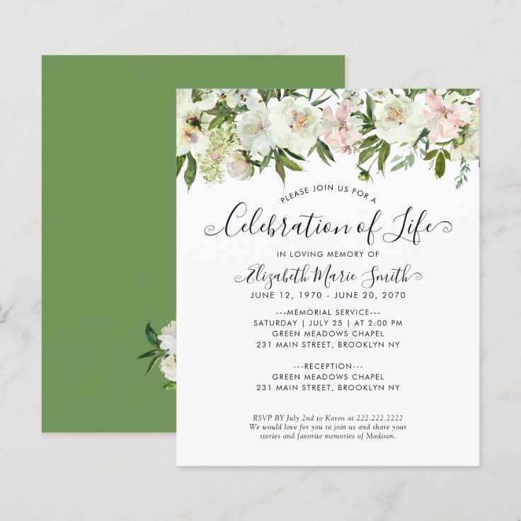 Celebration of Life Funeral Memorial Invitation | Zazzle