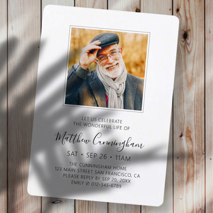 Elegant Photo Celebration of Life Memorial funeral Invitation | Zazzle