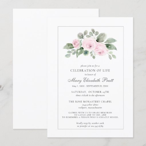 Celebration of Life Funeral Memorial Pink Floral Invitation | Zazzle